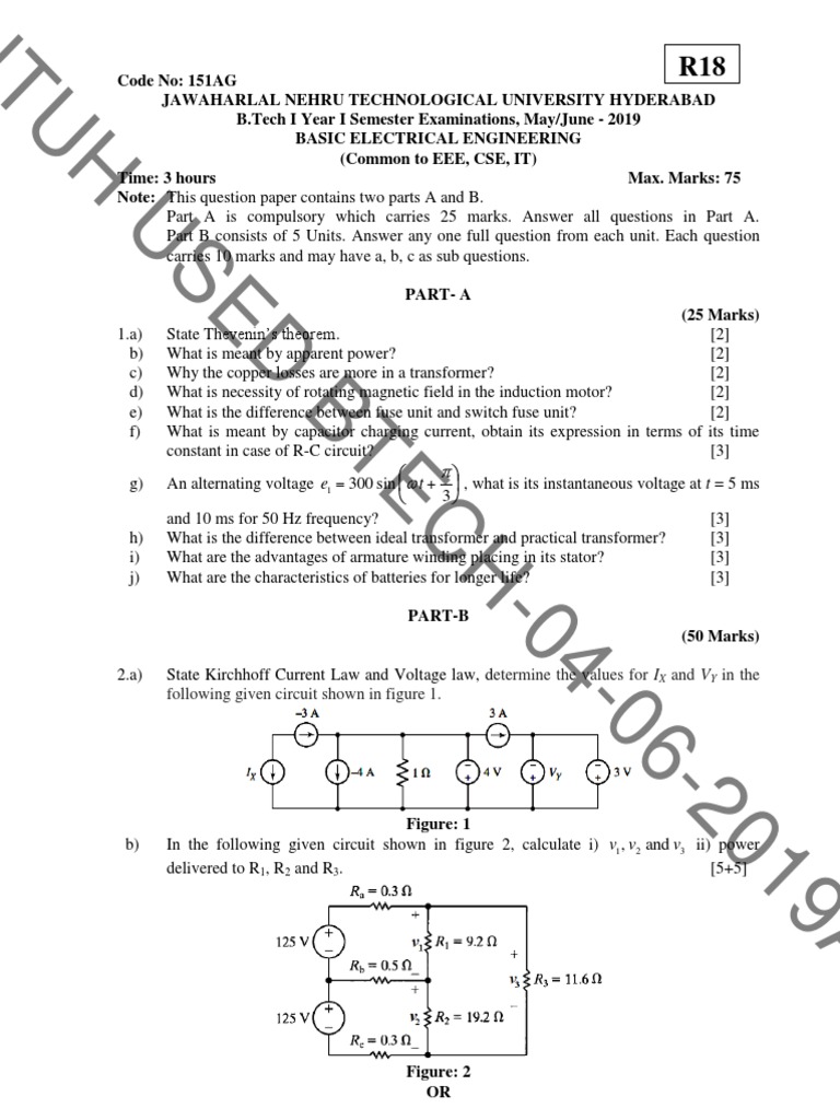 Jntuh 1 1 r18 QP Basic Electrica | PDF | Electric Motor | Electrical ...
