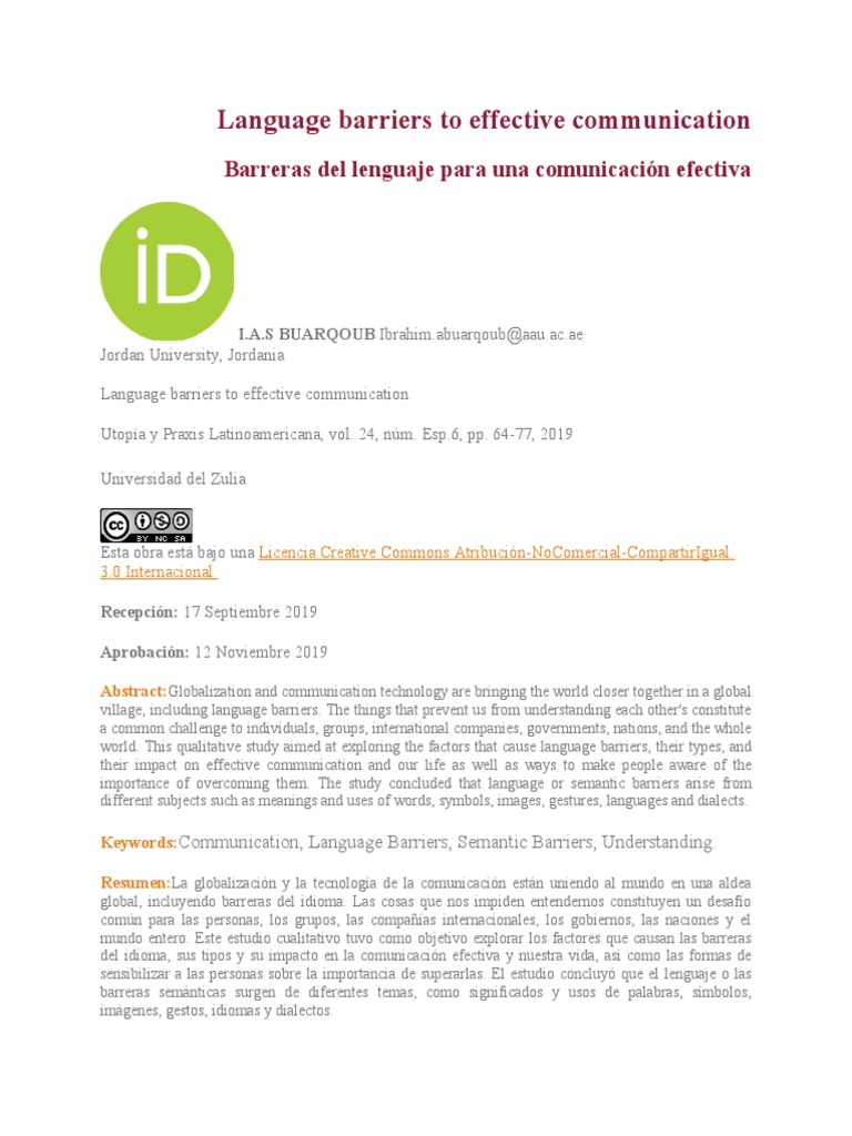 Language Barriers To Effective Communication | PDF