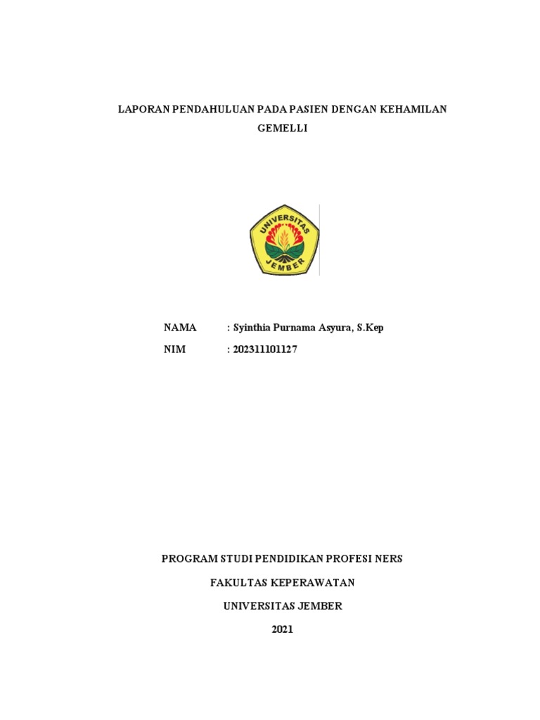 LP - Syinthia Purnama A - 202311101127 - Kehamilan Gemelli | PDF