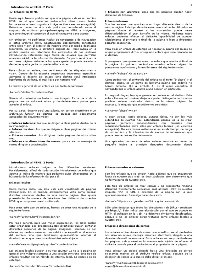 Introducción Al HTML II Parte | PDF | Hipervínculo | HTML