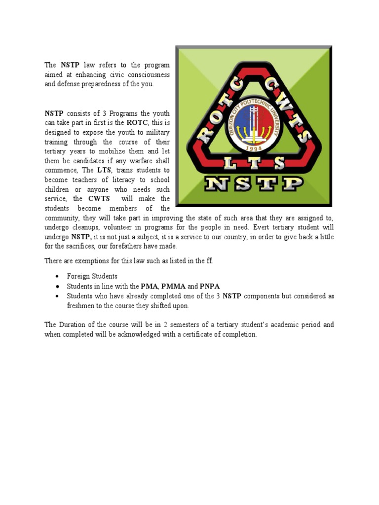 An Overview of the National Service Training Program (NSTP): Goals ...