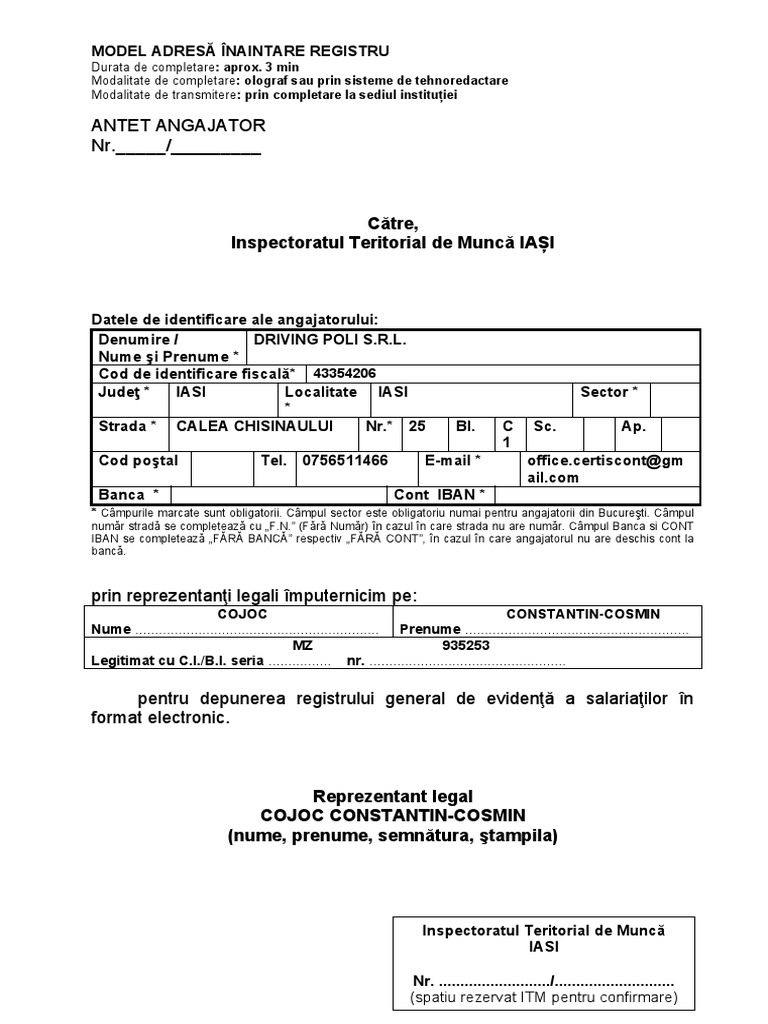 Model Adresa Inaintare Registru | PDF