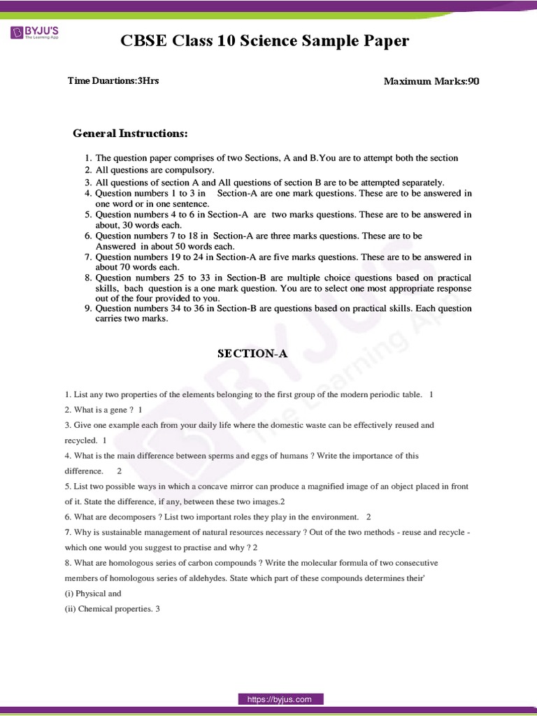 Class 10 Science Sample Paper 2024-25 | PDF | Chemical Compounds | Seedling