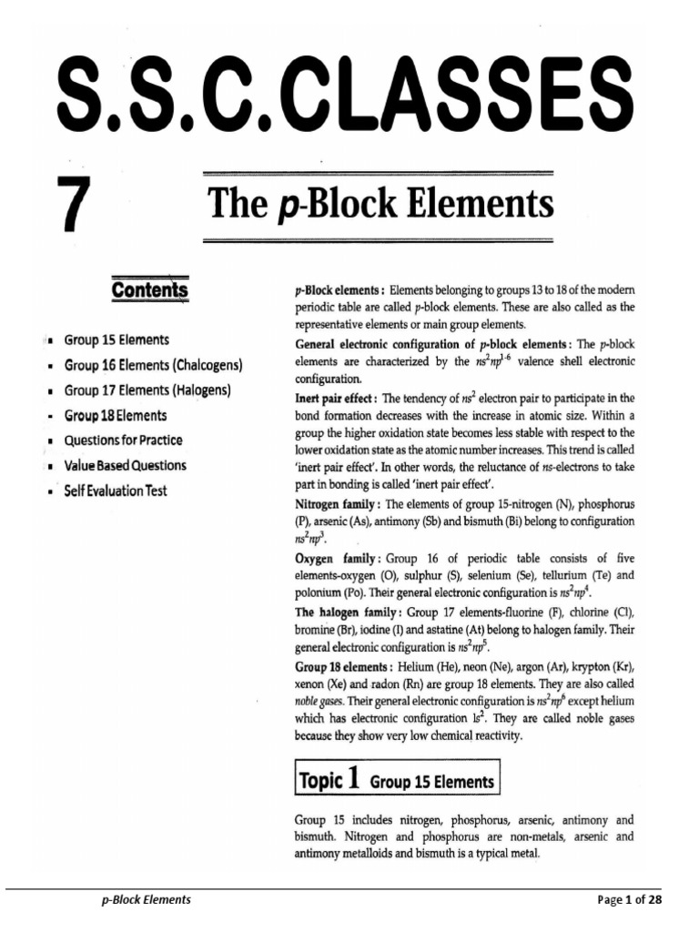 Chap-7 Scane 12 Class P-Block Element LFH | PDF