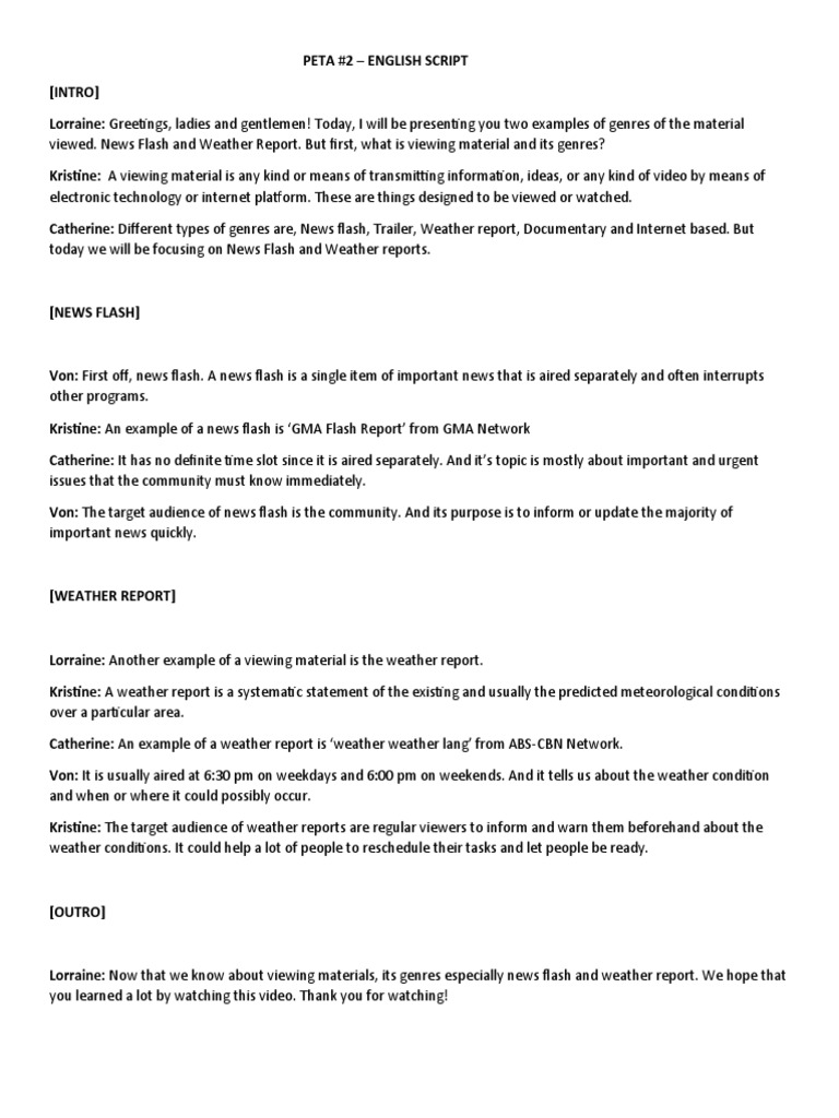 English Script - GROUP 1 | PDF