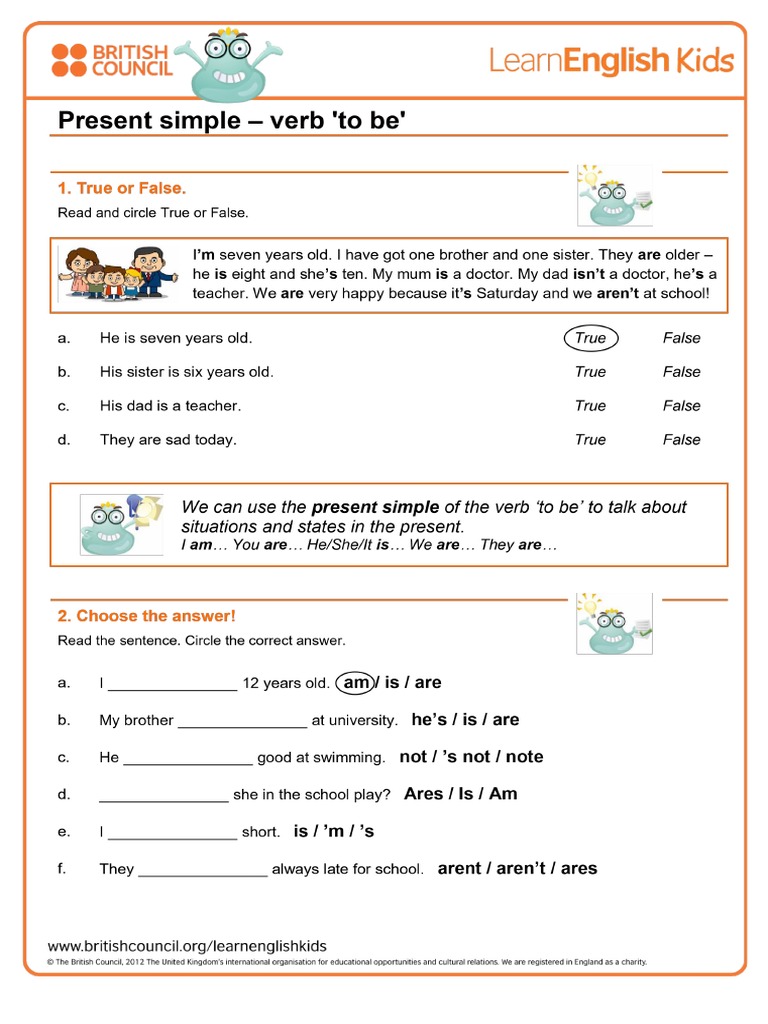 Grammar Games Present Simple Verb To Be Worksheet | PDF