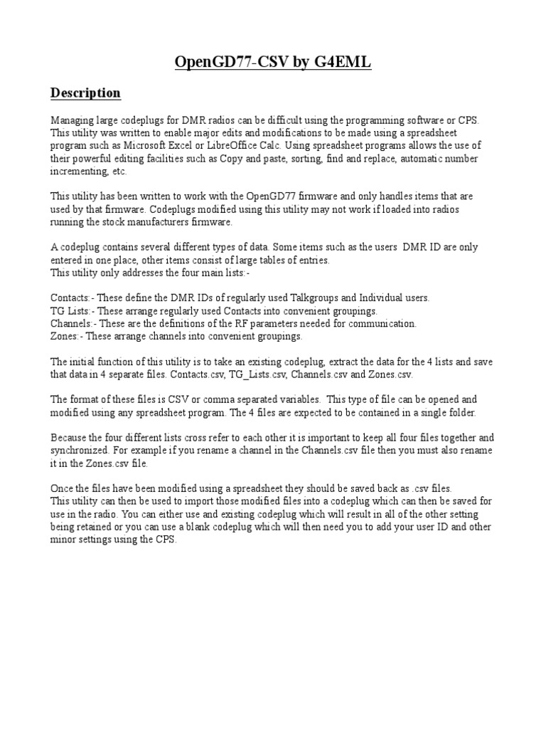 Opengd77-Csv by G4Eml: Description | PDF | Comma Separated Values | Computer File