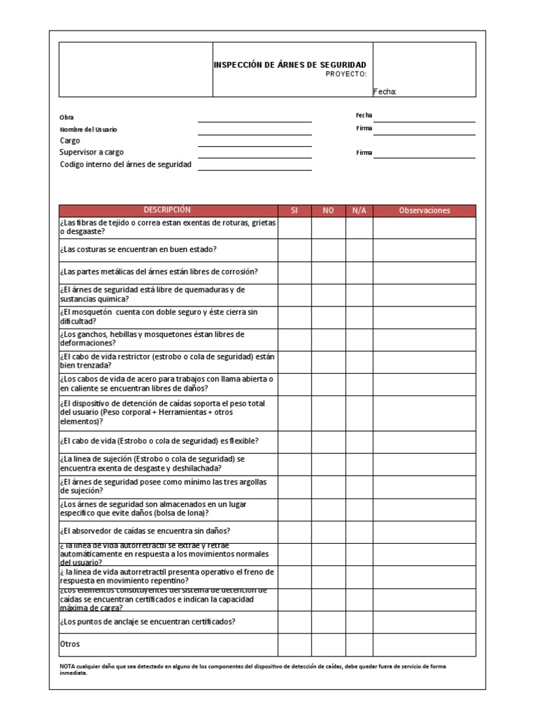 Check List Arnes de Seguridad | PDF