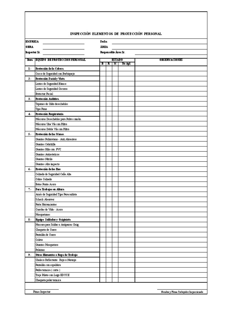 Check List Epp | PDF
