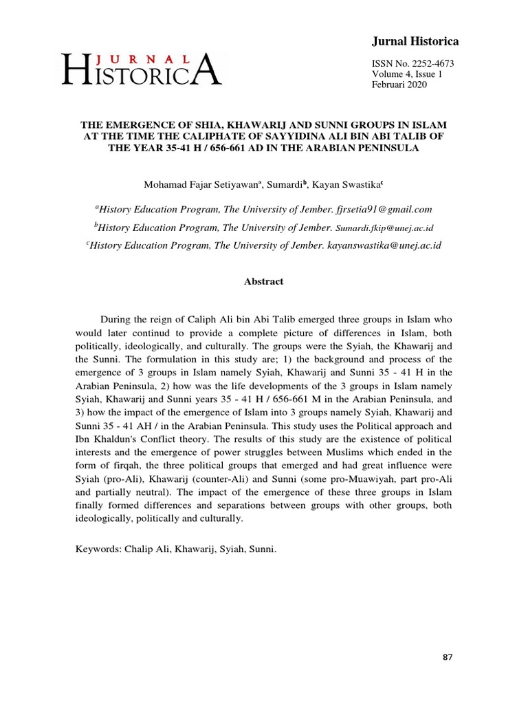 The Emergence of Shia, Khawarij and Sunni Groups in Islam During the ...