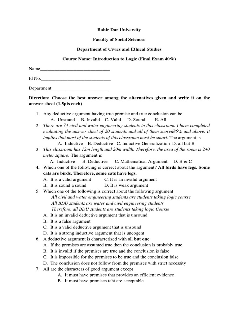Bahir Dar University | PDF | Argument | Deductive Reasoning