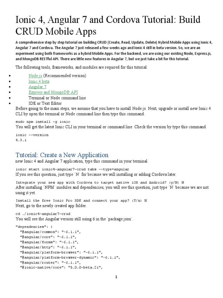 Ionic 4, Angular 7 and Cordova Tutorial: Build CRUD Mobile Apps | PDF ...
