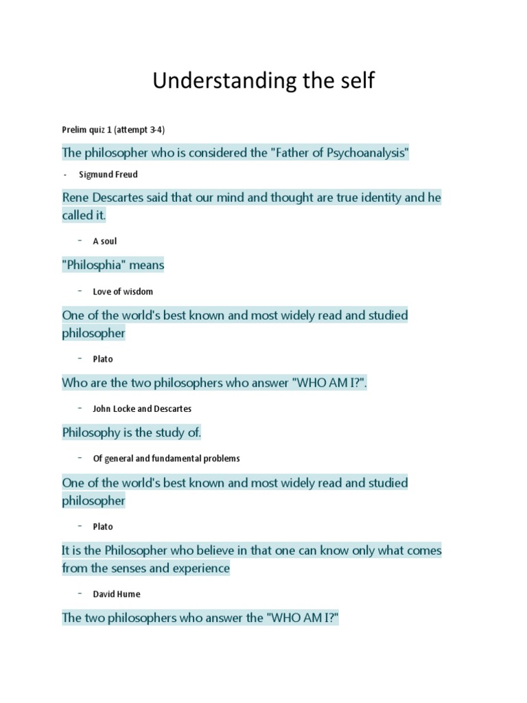 Understanding The Self (Prelim Quiz 1) | PDF