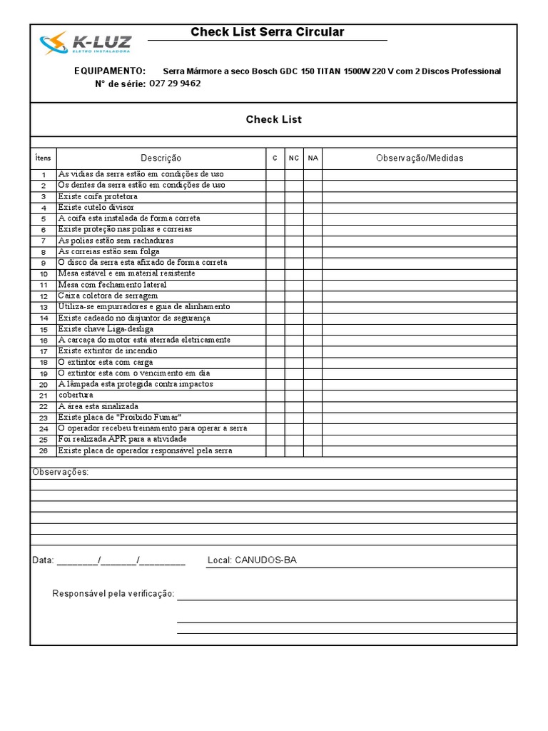 Check List Serra Circular | PDF