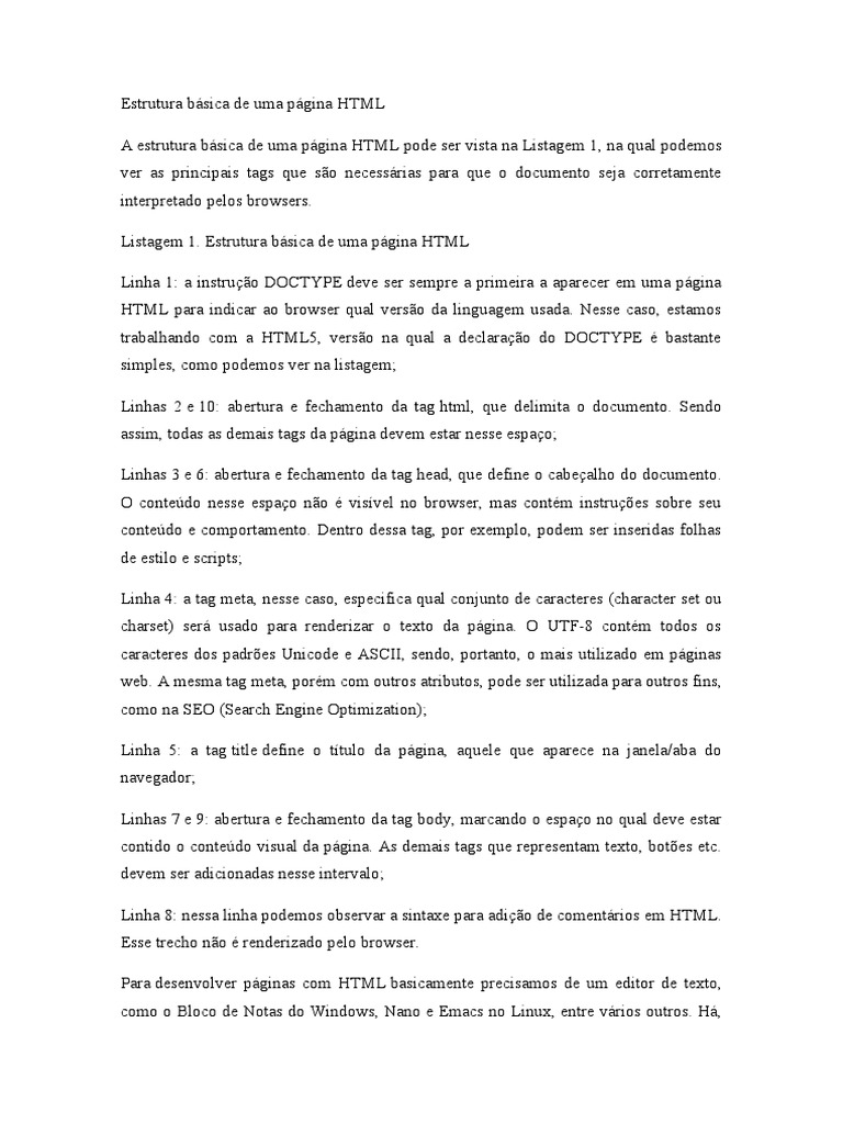 Estrutura Básica de Uma Página HTML | PDF | Html | Programação de ...