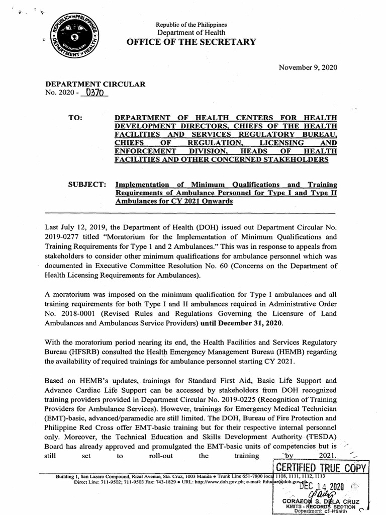 DOH Department Circular No 2020 0370 | PDF | Emergency Medical ...