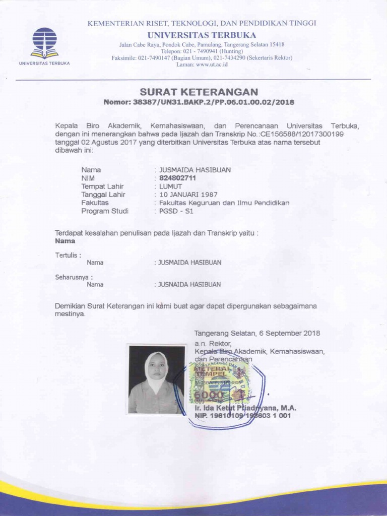 Surat Keterangan - Ut | PDF