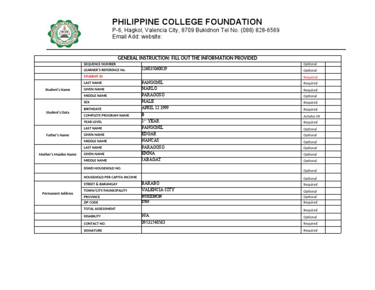 Unifast Application Form | PDF | Computing