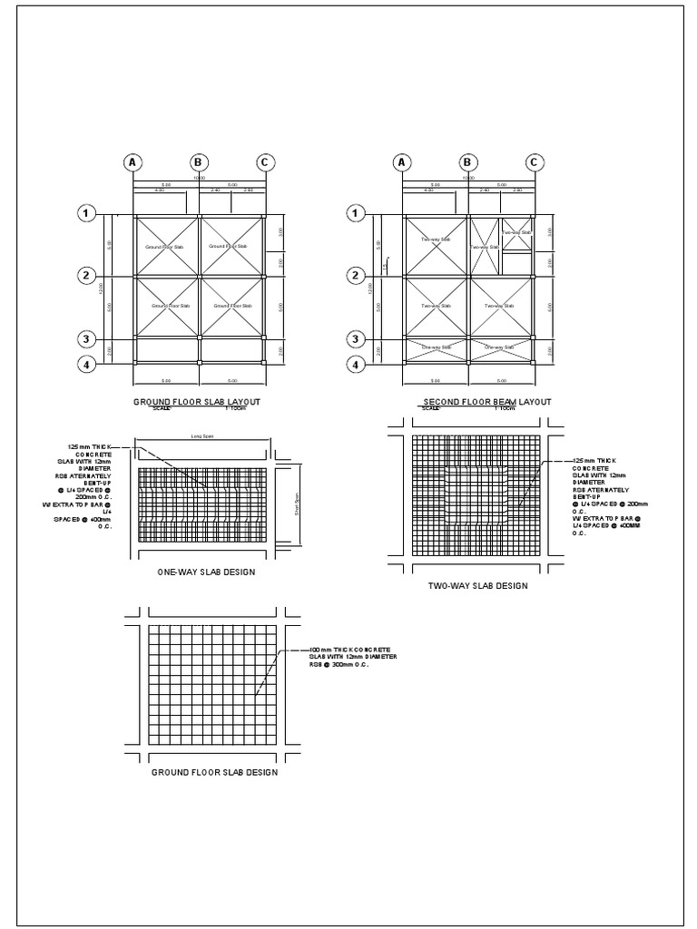A B C A B C: Second Floor Beam Layout Ground Floor Slab Layout | PDF ...