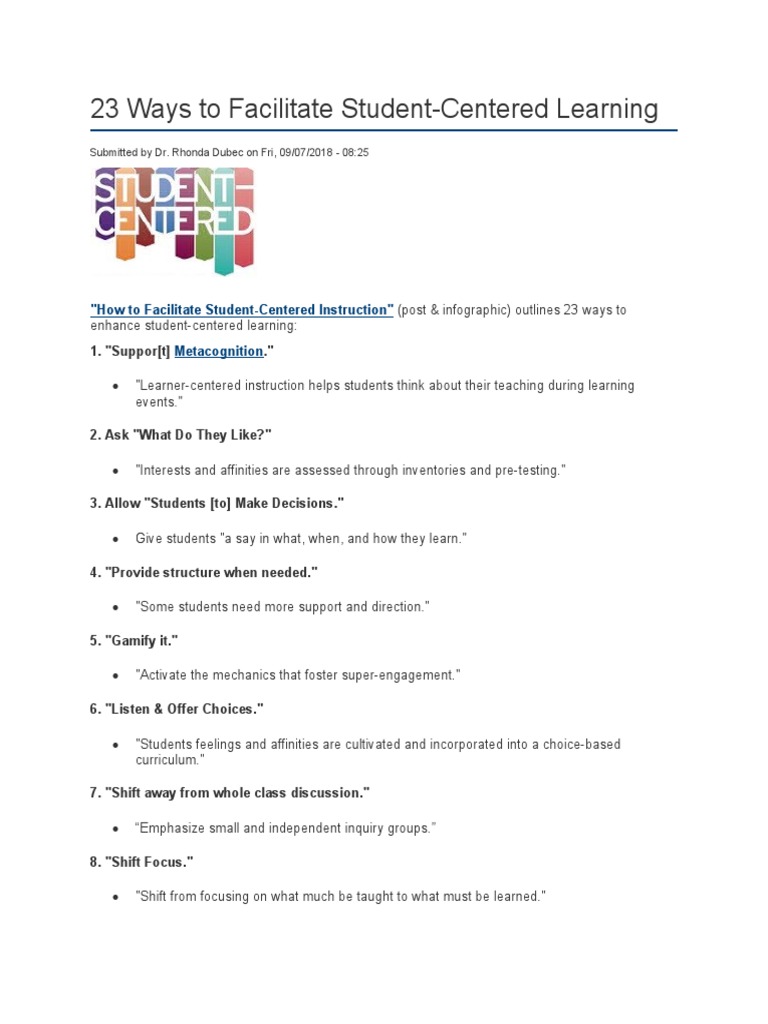 23 Strategies for Student-Centered Learning | PDF | Learning | Teachers