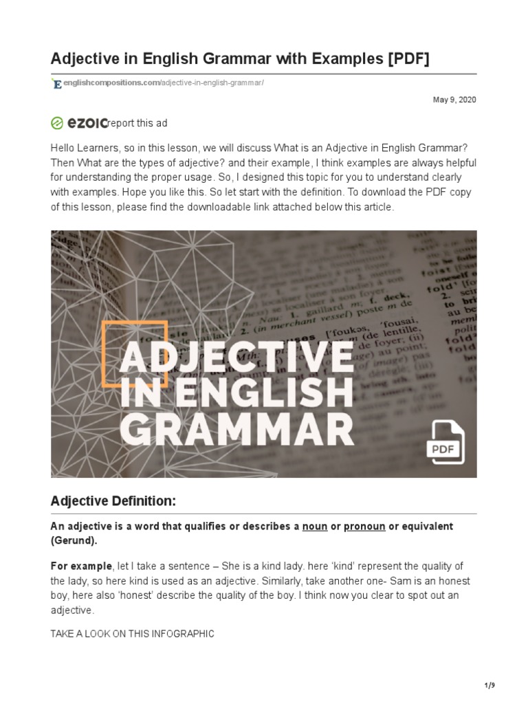 Adjective in English Grammar With Examples PDF | PDF | Adjective | Noun