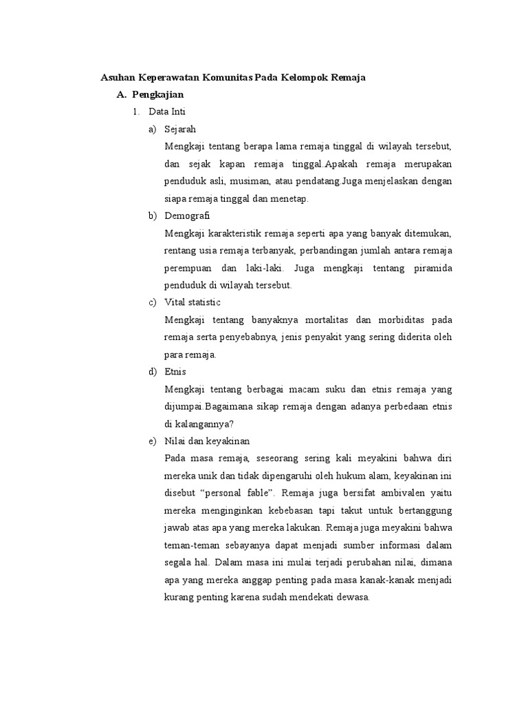 Asuhan Keperawatan Komunitas Pada Kelompok Remaja | PDF