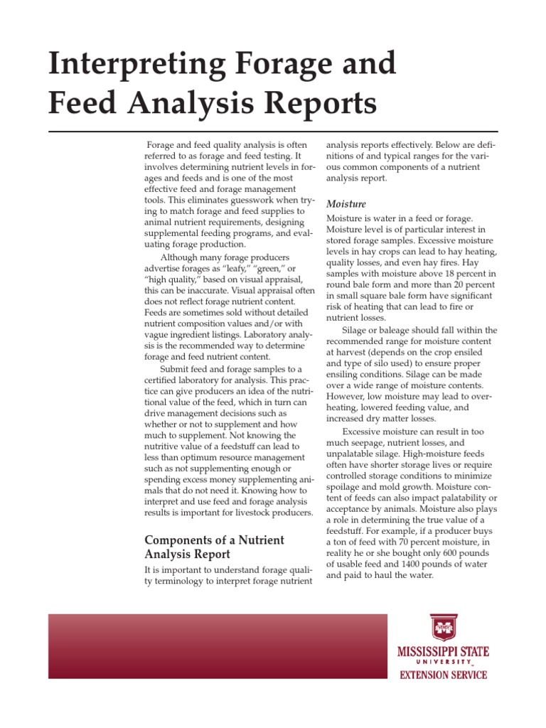 Interpreting Forage and Feed Analysis Reports: Components of A Nutrient Analysis Report | PDF ...