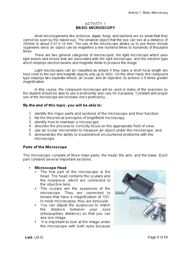Activity 1. Basic Micros | PDF | Angular Resolution | Microscope