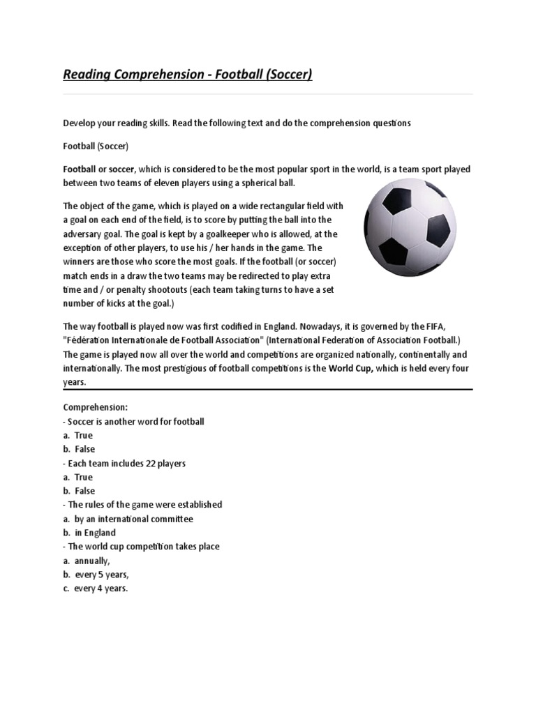Football (Soccer) Reading Comprehension | PDF