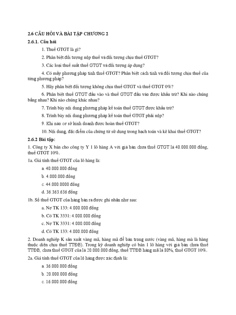Bai Tap KTT C2 - 2020 | PDF