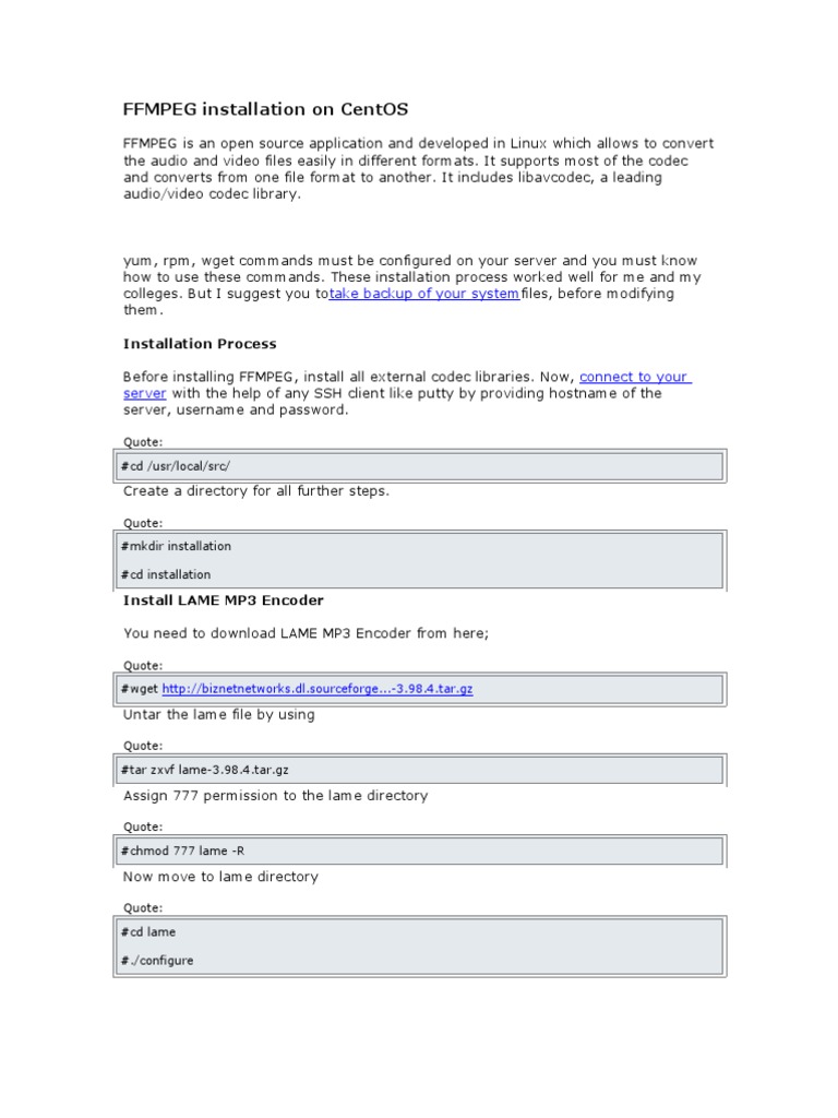 Install FFMPEG on CentOS in 40 steps | PDF | Apache Http Server | Unix Software