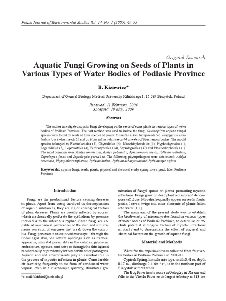 Aquatic Fungi in Various Water Bodies: A Study of Fungal Diversity and ...