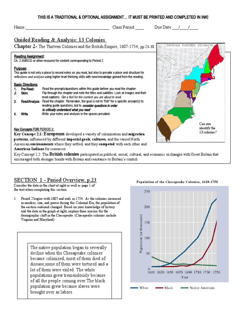 Guided Reading & Analysis: 13 Colonies Chapter 2 | PDF | Slavery | New ...