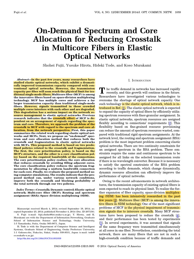 RSA Multicore Elastic | PDF | Wavelength Division Multiplexing | Optical Fiber