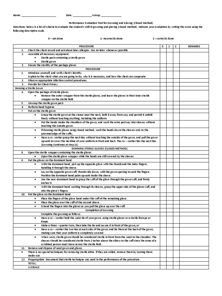 Gowning and Glovinng Checklist | PDF | Hand | Glove