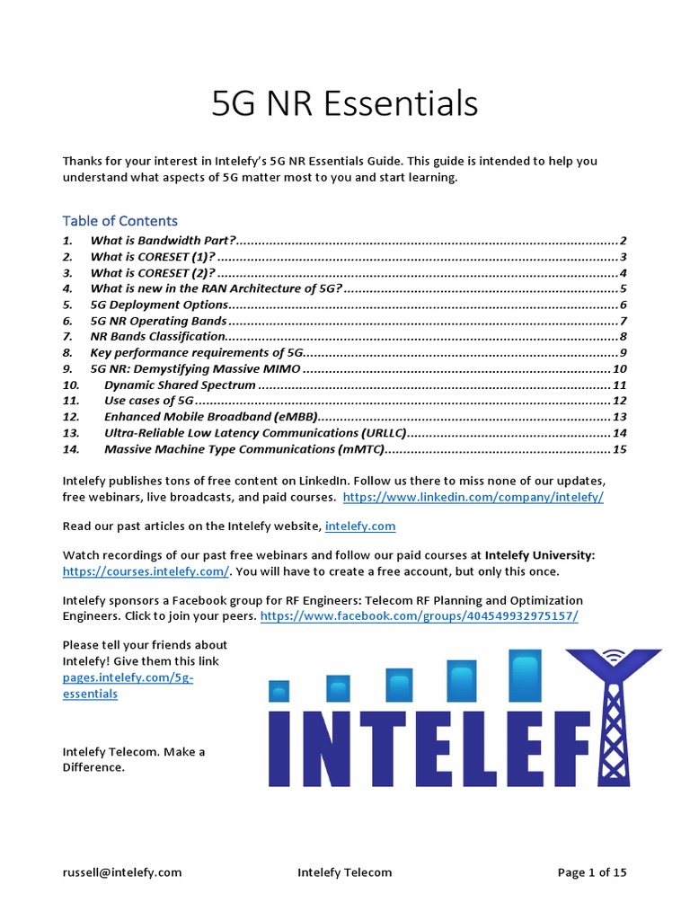 5G NR Essentials Guide From Intelefy | PDF | 4 G | Bandwidth (Signal ...