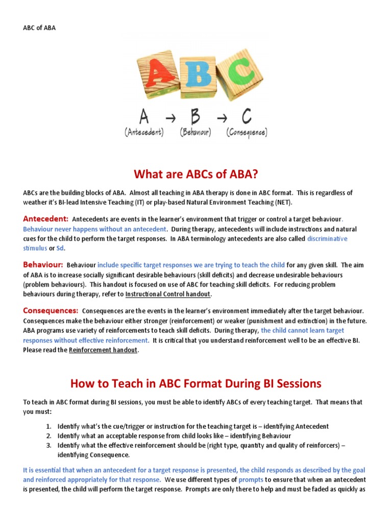 What Are Abcs of Aba?: Antecedent | PDF | Reinforcement | Behavior