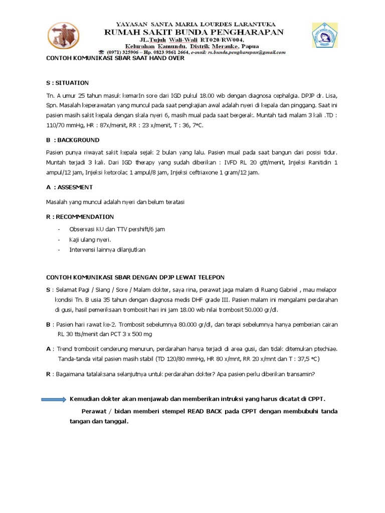 Contoh Komunikasi Sbar Saat Hand Over | PDF