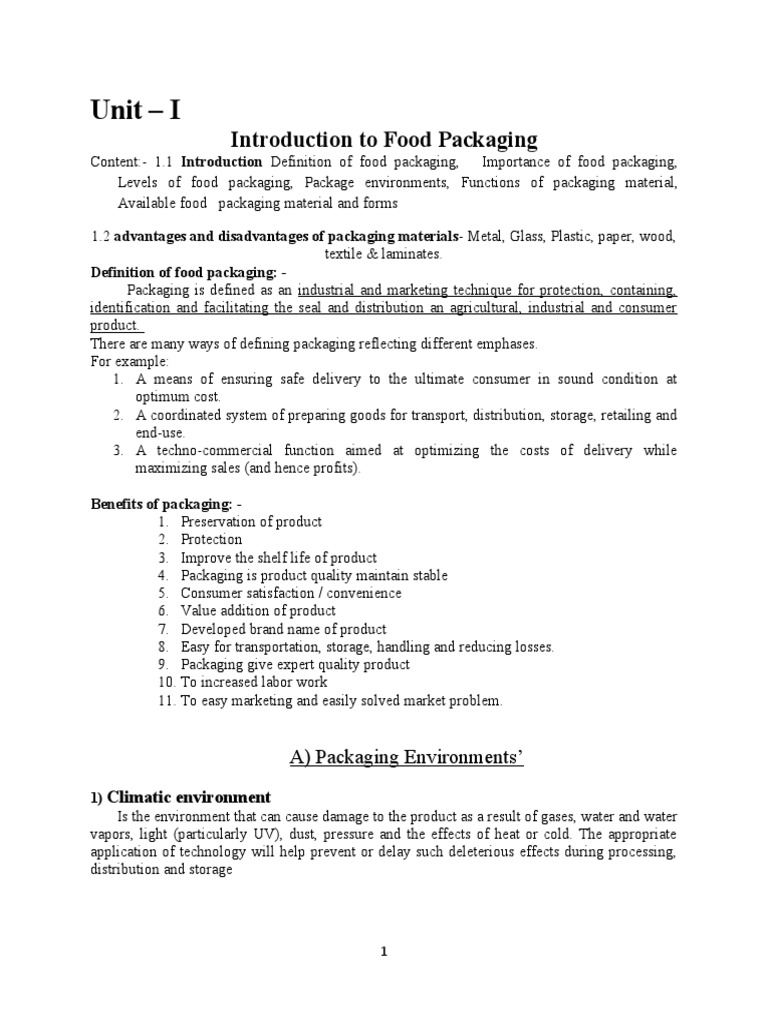 Unit 1 Introduction of Food Packaging | Download Free PDF | Packaging ...