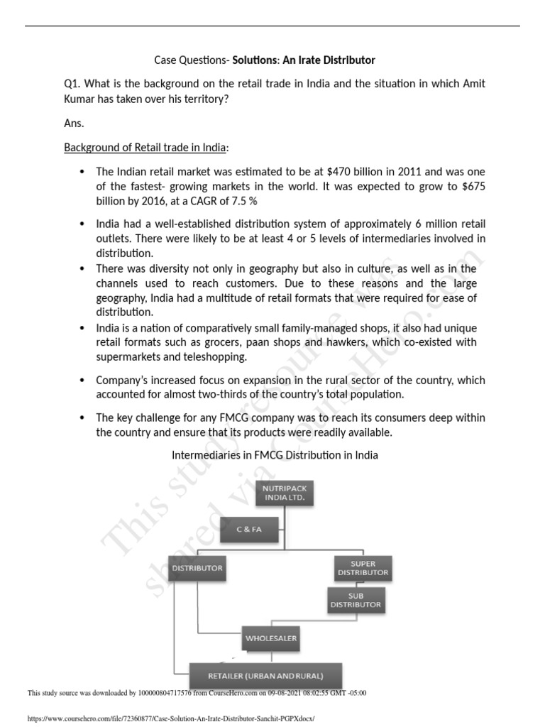 Case Solution An Irate Distributor Sanchit PGPX | PDF | Retail | Economies