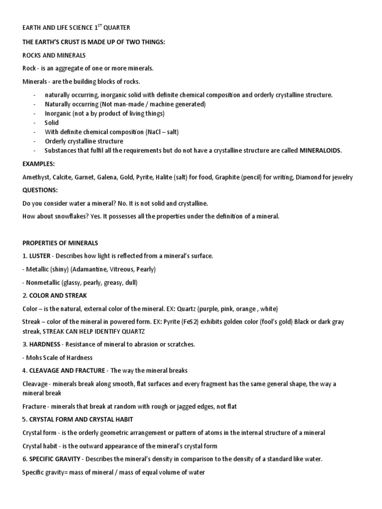 Earth and Life Science: Rocks and Minerals | PDF | Fault (Geology ...