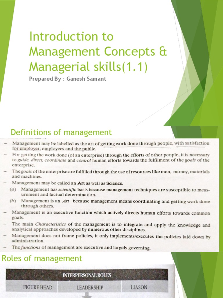 Introduction To Management Concepts & Managerial Skills (1.1) | PDF ...