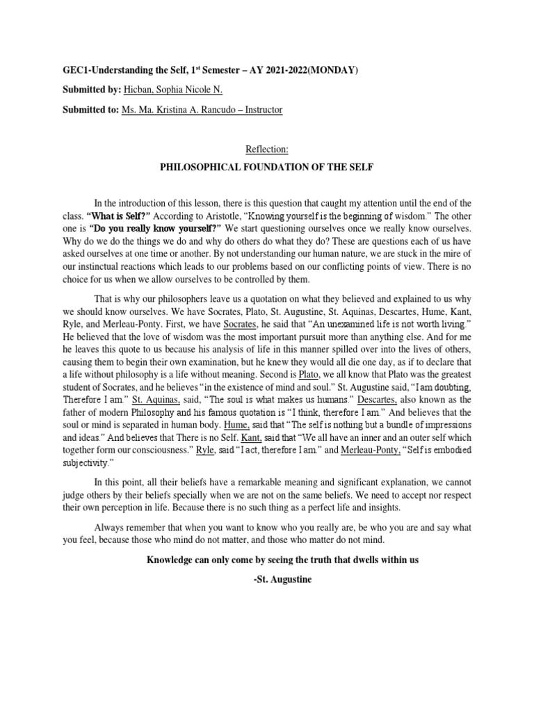 Reflection About Philosophical Foundation of Self | PDF | Soul | Mind