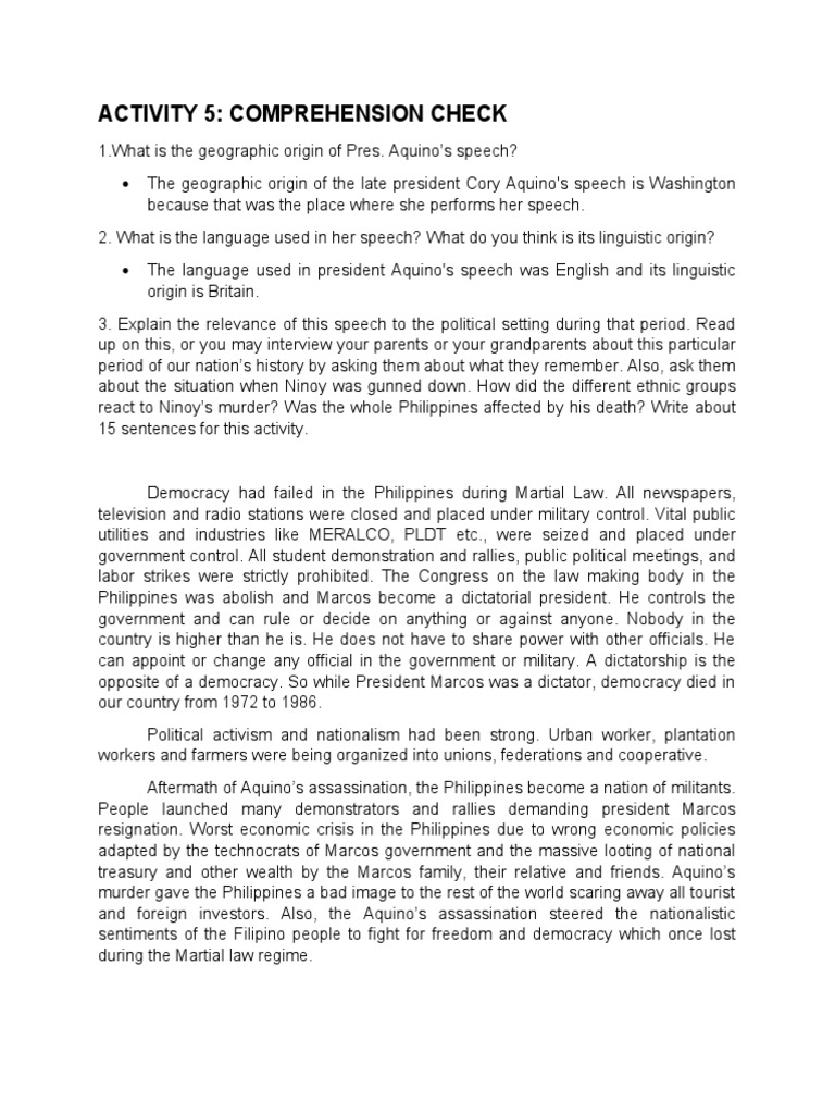 21st Century Assignment | PDF | Corazon Aquino | Dictatorship