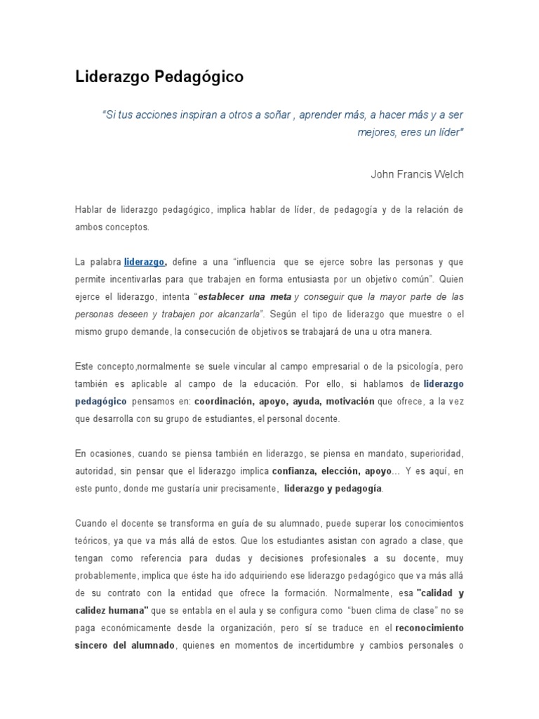 Liderazgo Pedagógico | PDF | Liderazgo | Pedagogía