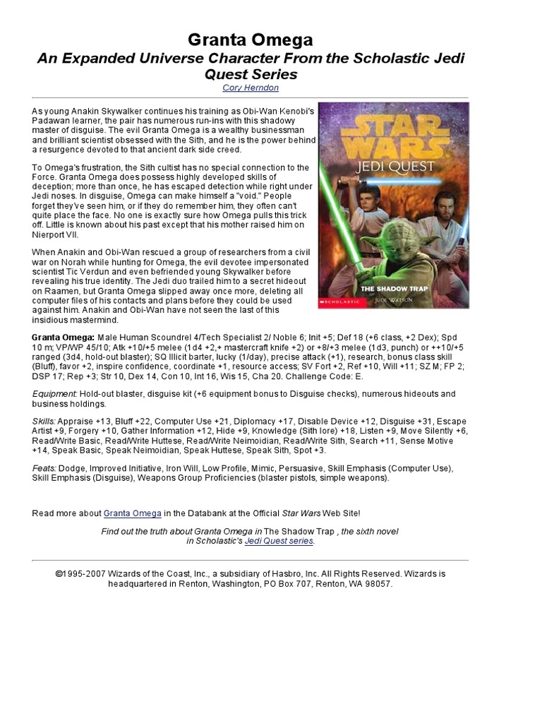 Character - Granta Omega | PDF | Jedi | Darth Vader