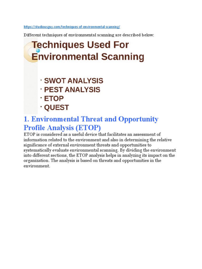 Environmental Threat and Opportunity Profile Analysis (ETOP) | PDF ...