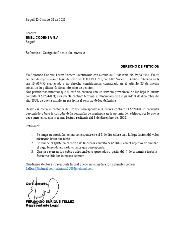 Derecho Petición Codensa. 1 | PDF