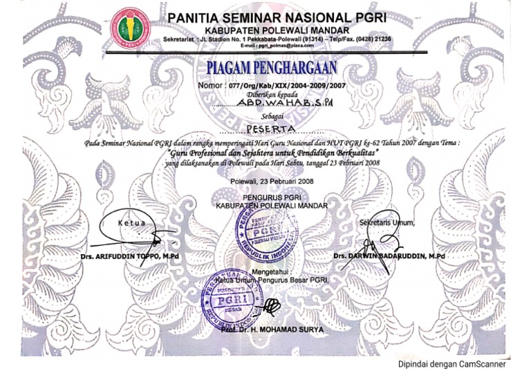 Piagam Hut Pgri 2 | PDF