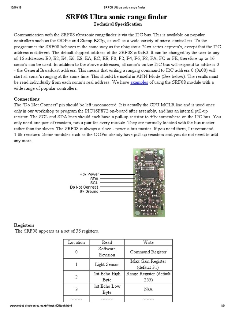 SRF08 Ultra Sonic Range Finder: Examples | PDF | Computer Hardware | Computing